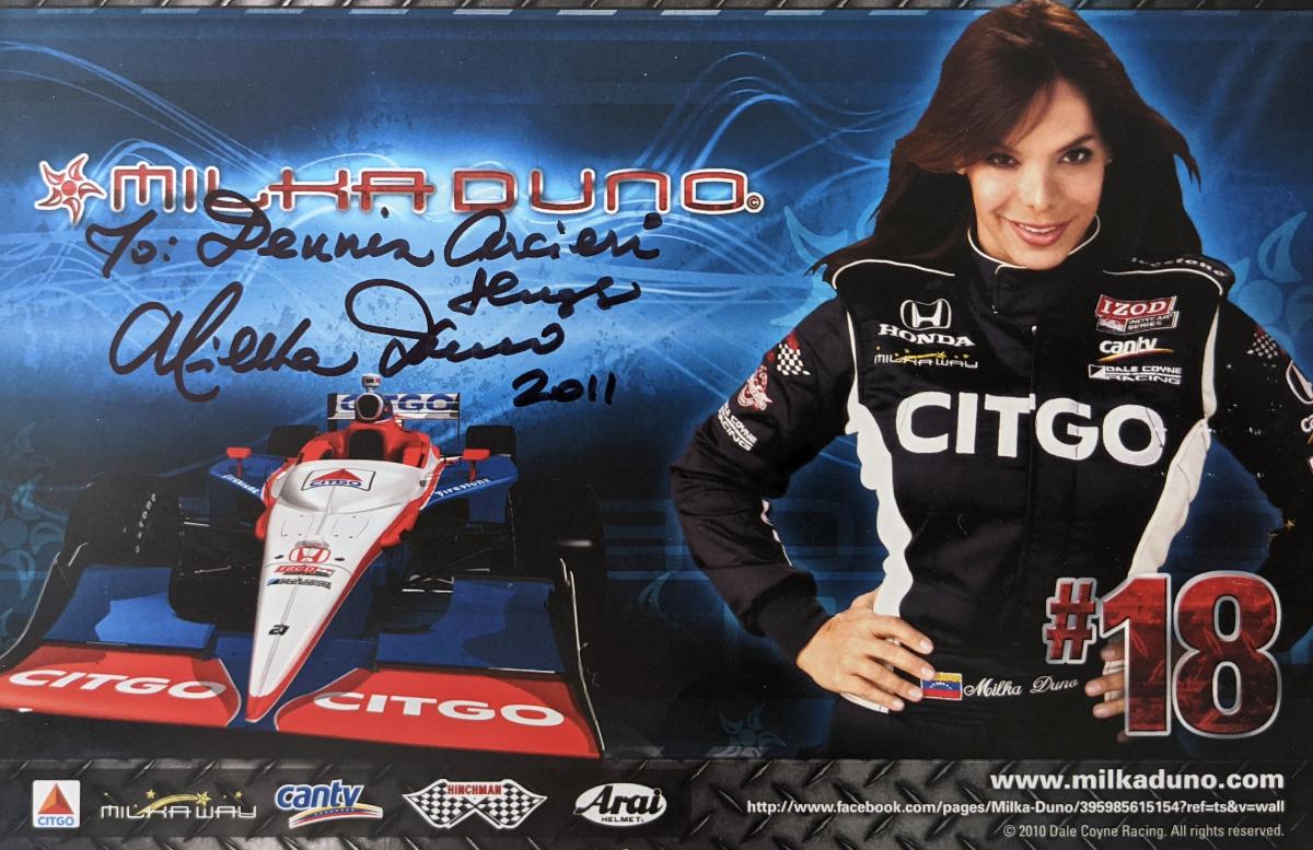 Indy Race Car Driver Milka Duno signed promo card | EstateSales.org