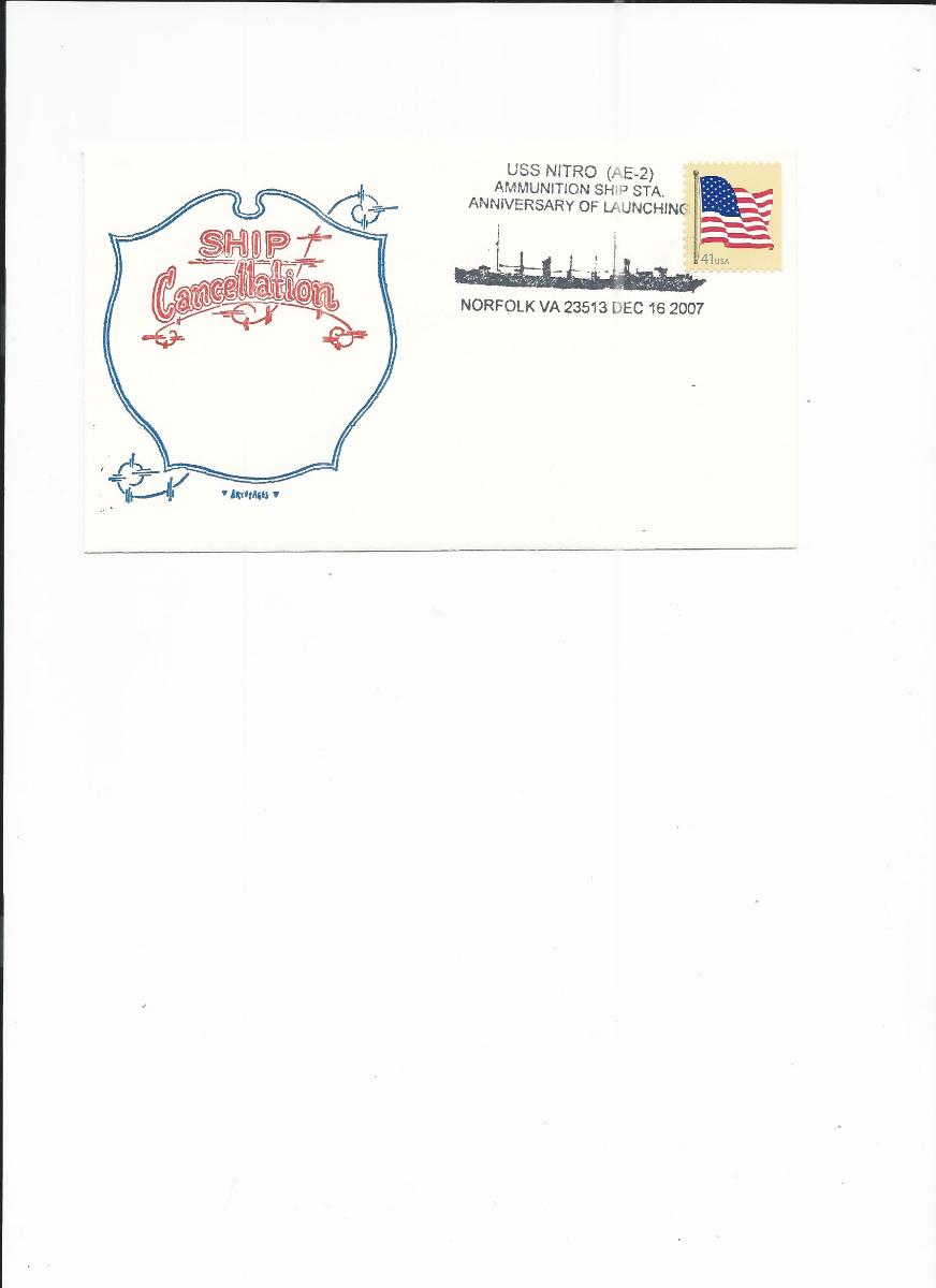 USS Nitro Launching Anniversary - First Day Cover - Norfolk, VA - 2007 ...