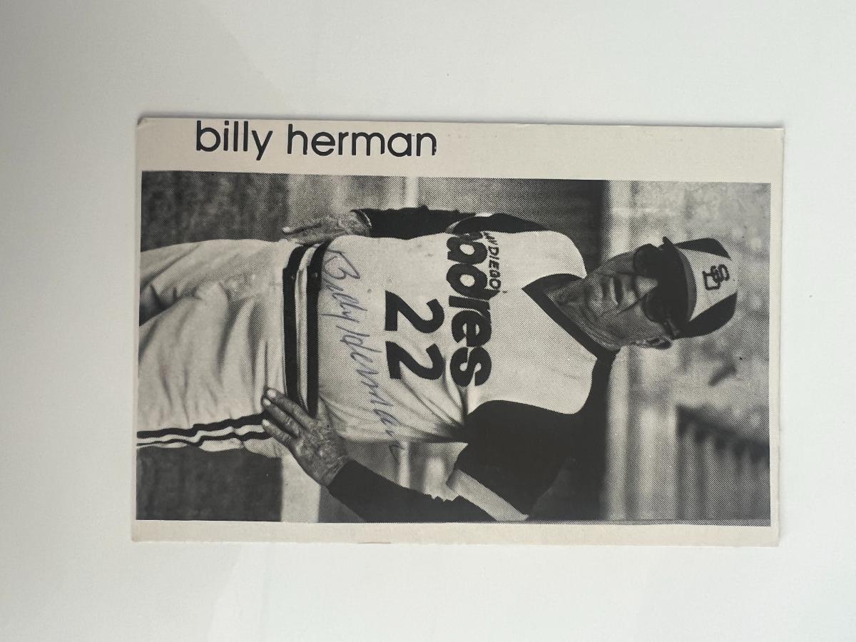 San Diego Padres Billy Herman signed baseball card | EstateSales.org