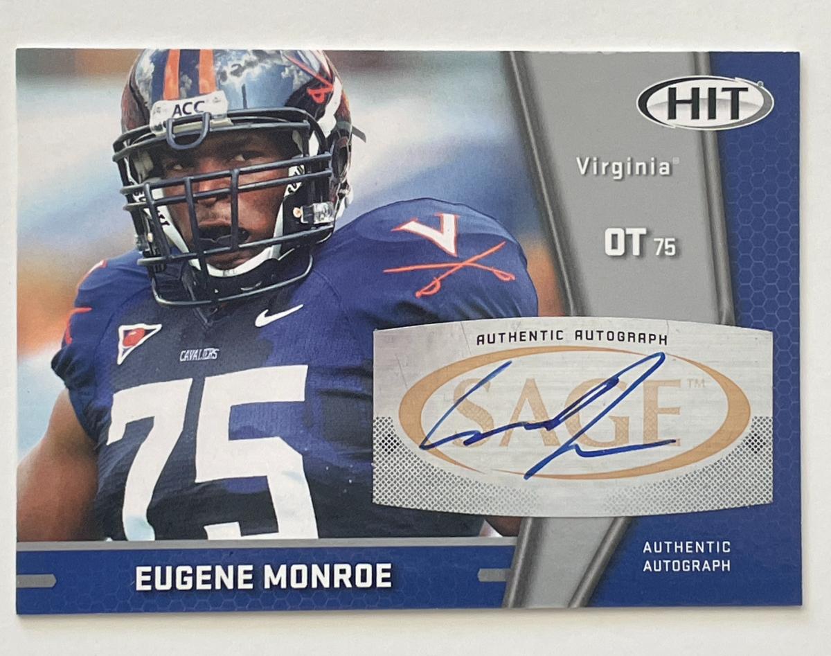 Eugene Monroe 2009 Sage Hit Virginia signed trading card | EstateSales.org