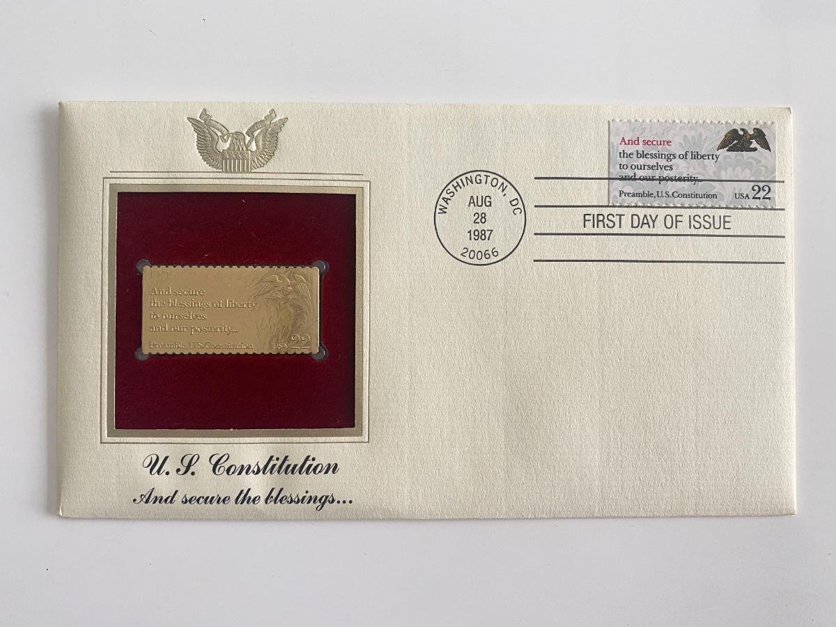 U.S. Constitution And Secure the Blessings Gold Stamp Replica First Day ...