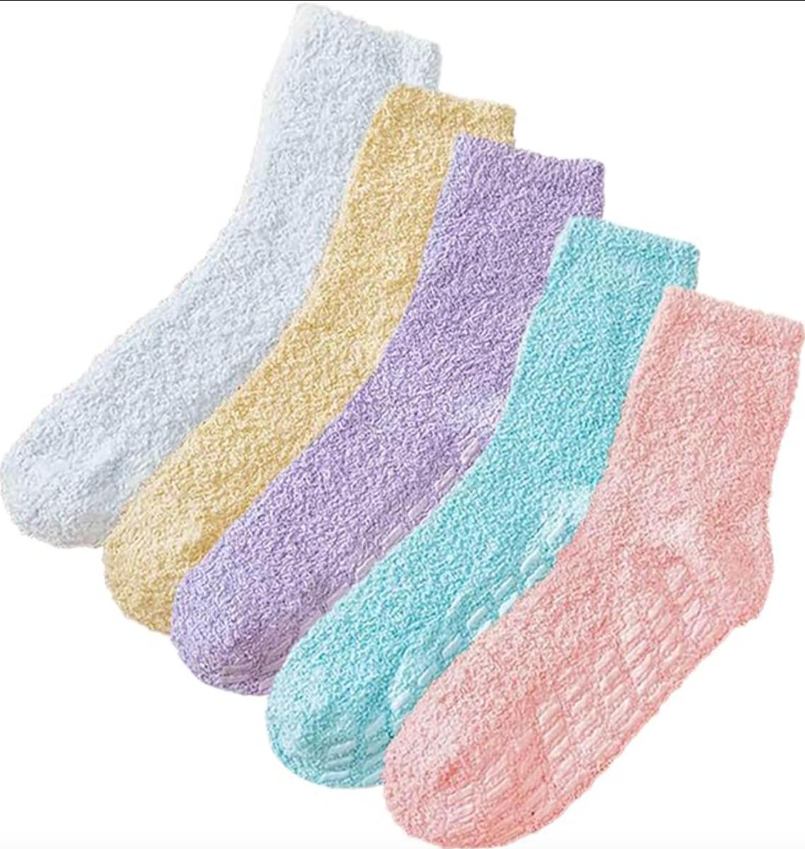 5 Pairs Fuzzy Slipper Socks for Women Fluffy Warm Non Slip Cozy Socks ...