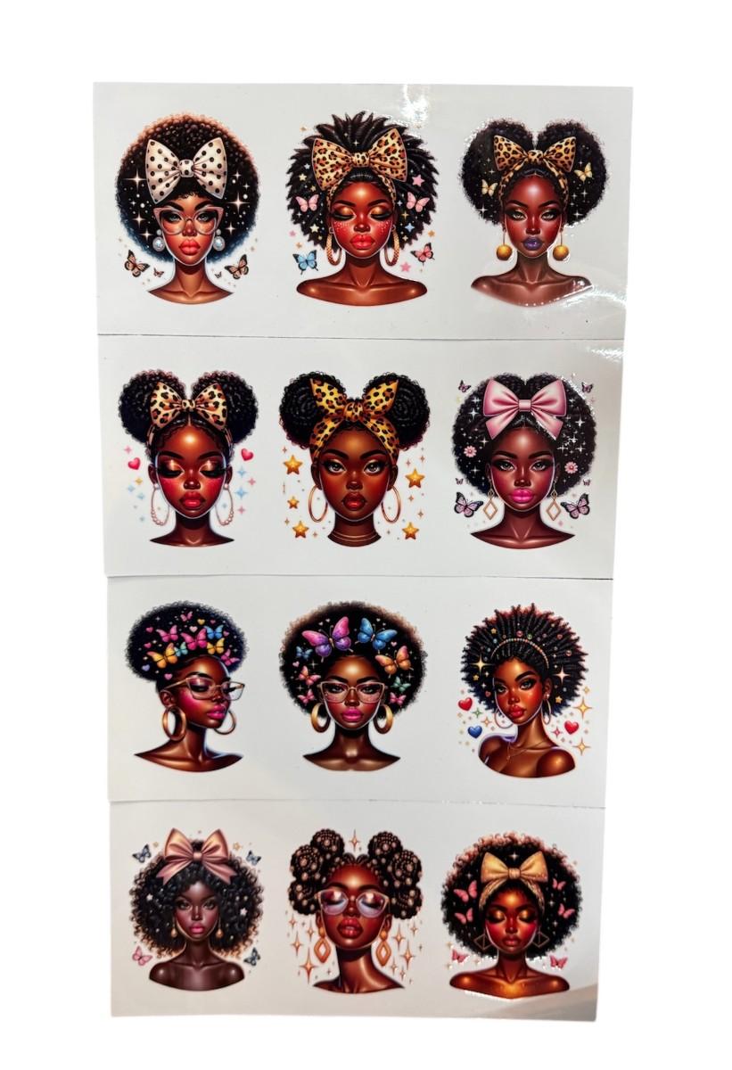 Set of 12 Large 3.5" African American Woman Stickers w/Butterflies ...