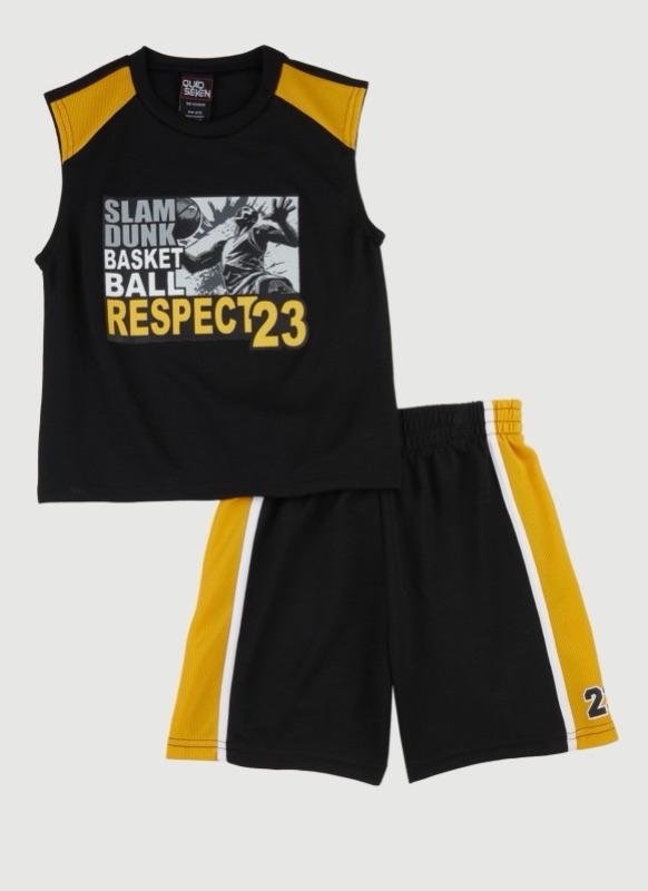 Boys 2-Piece Slam Dunk Basketball Outfit Set – Top & Short-Yellow/Black ...