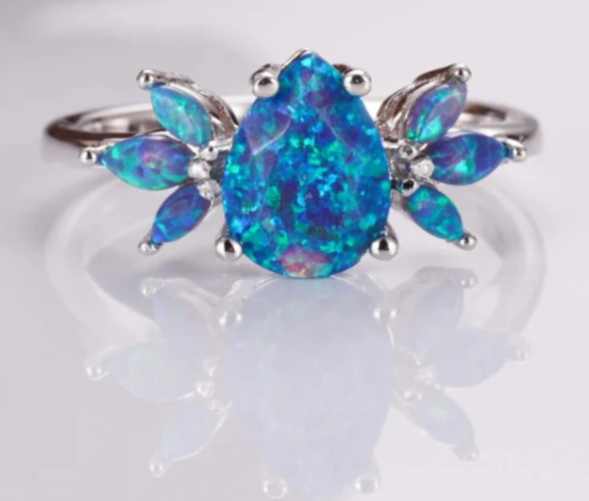 Ivy Royal Blue Fire Opal Ring 925 | EstateSales.org