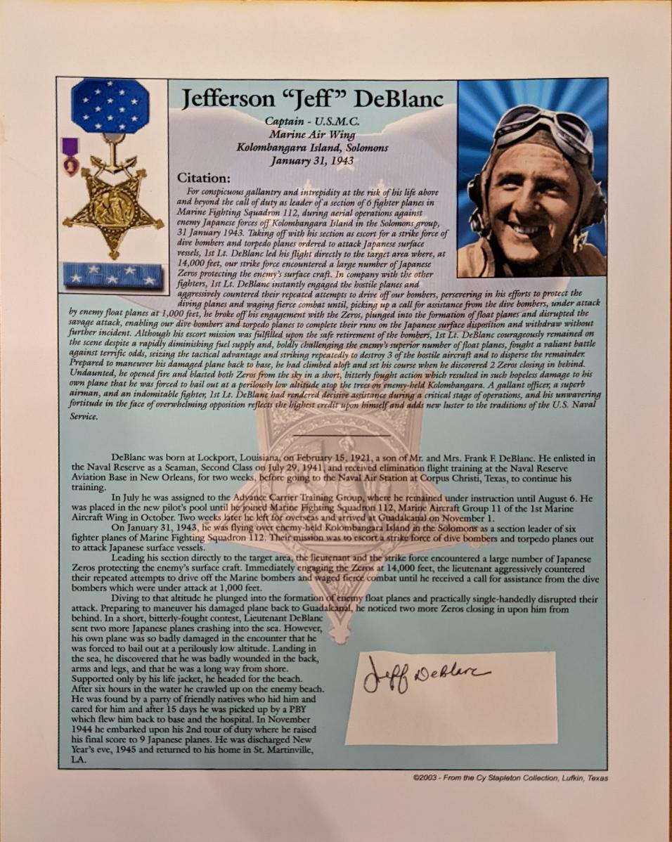 WW2 Jefferson DeBlanc Signed Bio Page | EstateSales.org