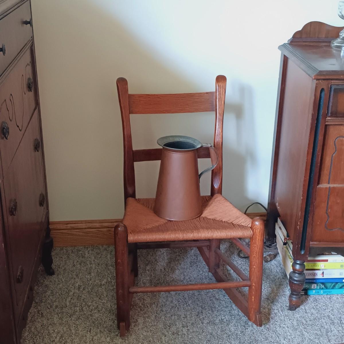 LOT 4: Vintage Shaker-Style Rattan Seat Rocking Chair with Copper ...