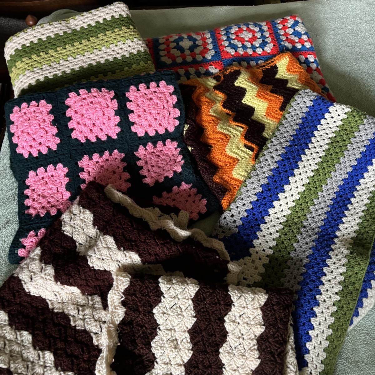 LOT 123: Vintage Crochets Lap Blankets and More | EstateSales.org