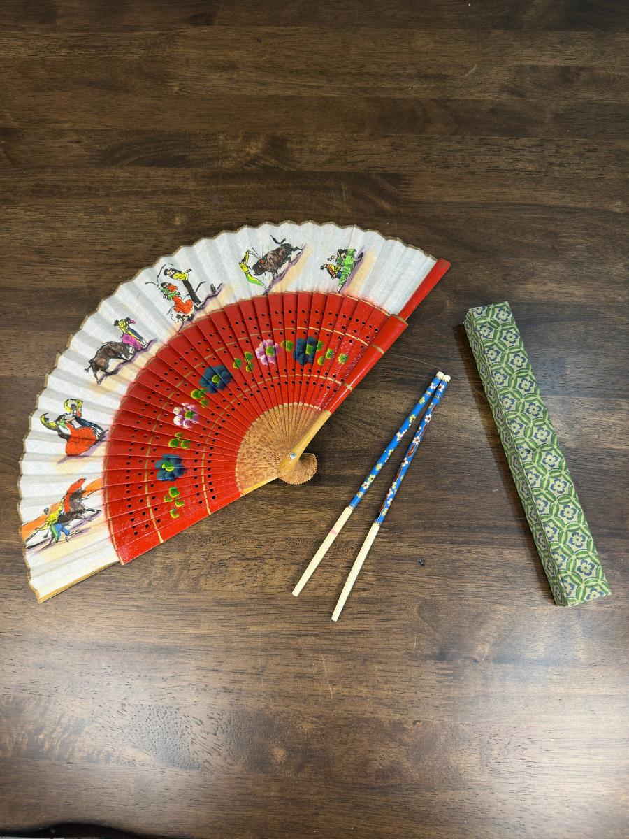 Folding Hand Fan, A Pair Of Chopsticks | EstateSales.org