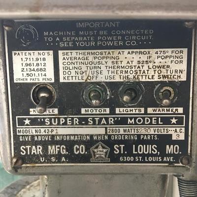 Star Popcorn Popper Machine Cabinet "SUPER-STAR" Model No. 42-P-1 ...