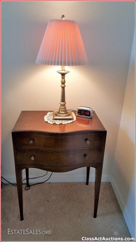 Vintage Night Stand, Brasstone Lamp, alarm clock | EstateSales.org