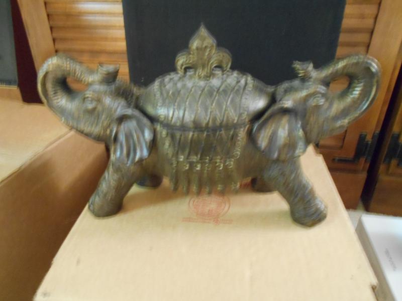 Large Resin Elephant Urn with Lid | EstateSales.org
