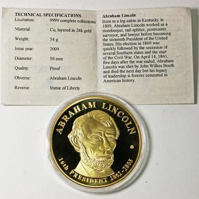 Abraham Lincoln 24K Gold layered Presidential Dollar Trial Coin ...