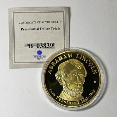 Abraham Lincoln 24K Gold layered Presidential Dollar Trial Coin ...