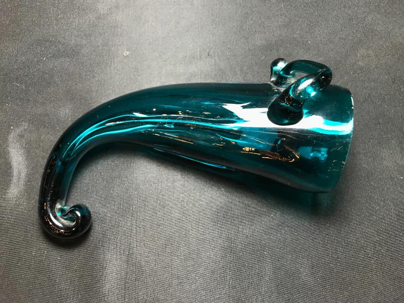 Lot 40- MC Burmese Handblown Teal Glass Trupet Vase/Wall Pocket ...