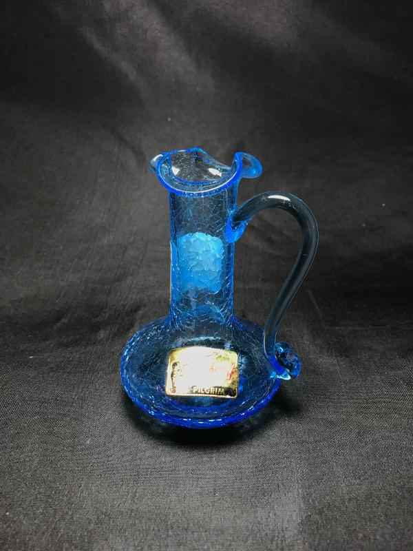 Lot 213- MC Pilgrim Glass Crackle Pitcher in Blue | EstateSales.org