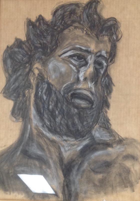 Louis Bauman Charcoal Sketch -The Beard Man 29 x 23 | EstateSales.org