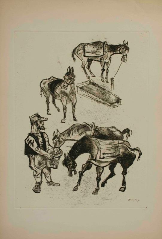 William Gropper, Feeding the Horses, 1965 | EstateSales.org