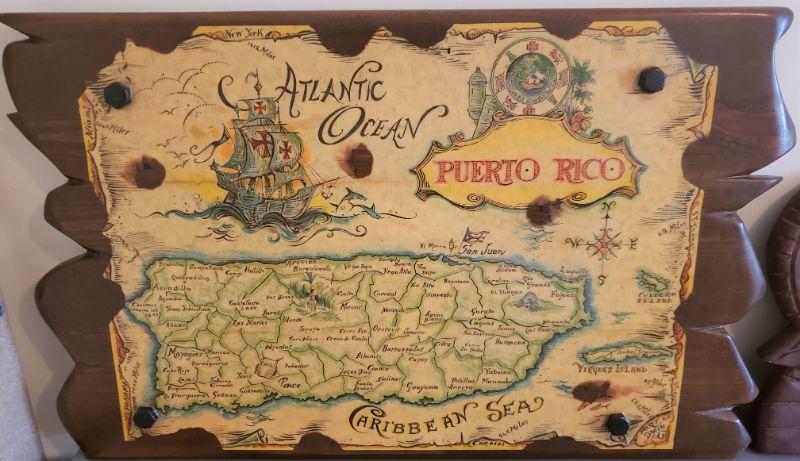 Interesting Vintage Puerto Rico Wood Map Artwork | EstateSales.org