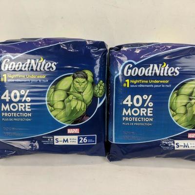 GoodNites #1 Hulk NightTime Underwear, 2 packages, Sz S-M, qty 26/EA ...