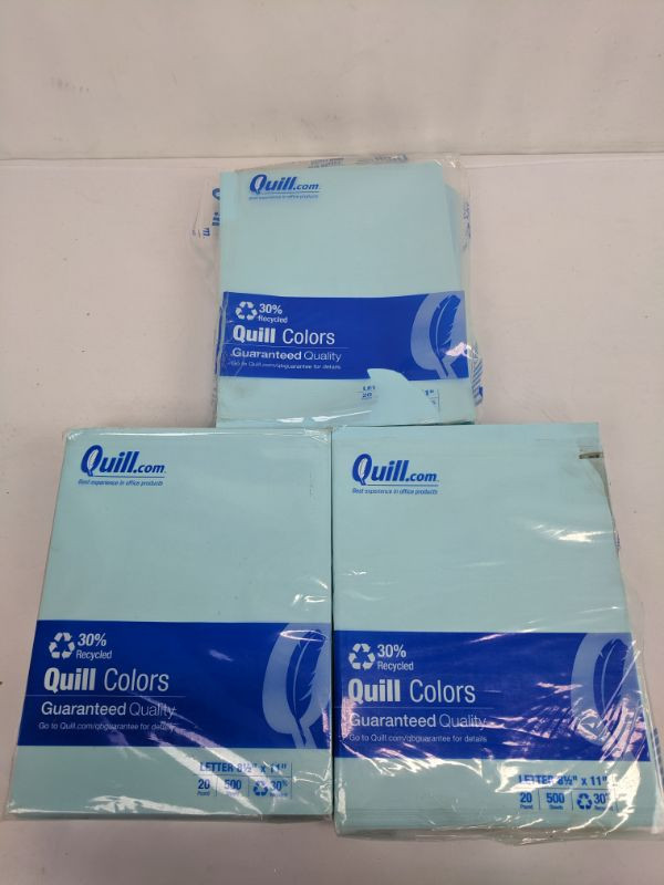 Quill Colors Paper, Blue, 8.5" x 11", 500 Sheets, Pack of 3 - New ...