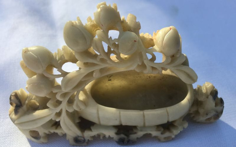 Antique Petite Hand Carved Soapstone Inkwell | EstateSales.org