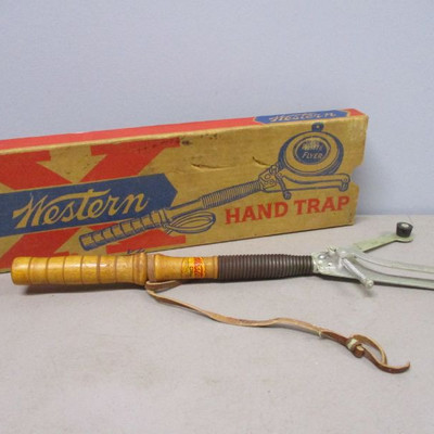 Western Hand Trap Clay Pigeon Thrower With Box | EstateSales.org