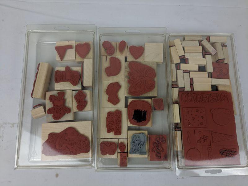 Wood Mounted Stamps 3 Large Mixed Sets | EstateSales.org