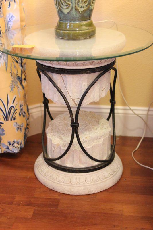 Lot 7 Pillar Glass Side Table | EstateSales.org