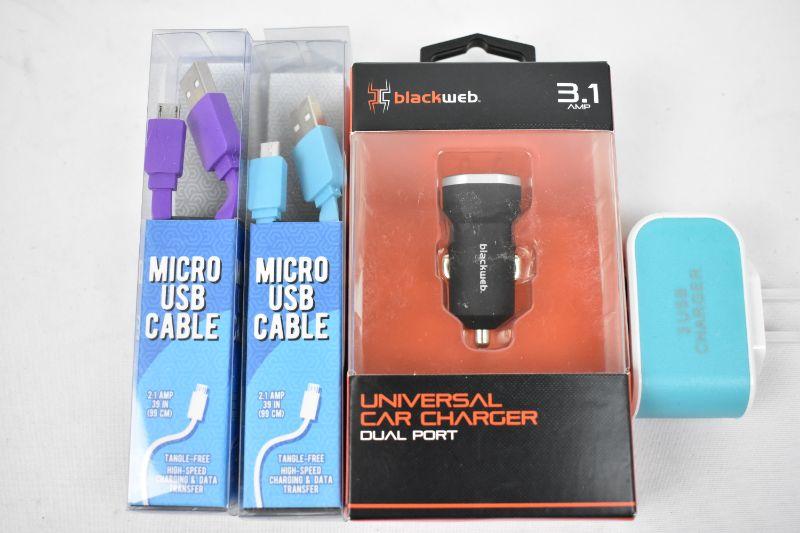 Micro USB Chargers (2), Universal Car Charger, 3-USB Charger Adapter ...