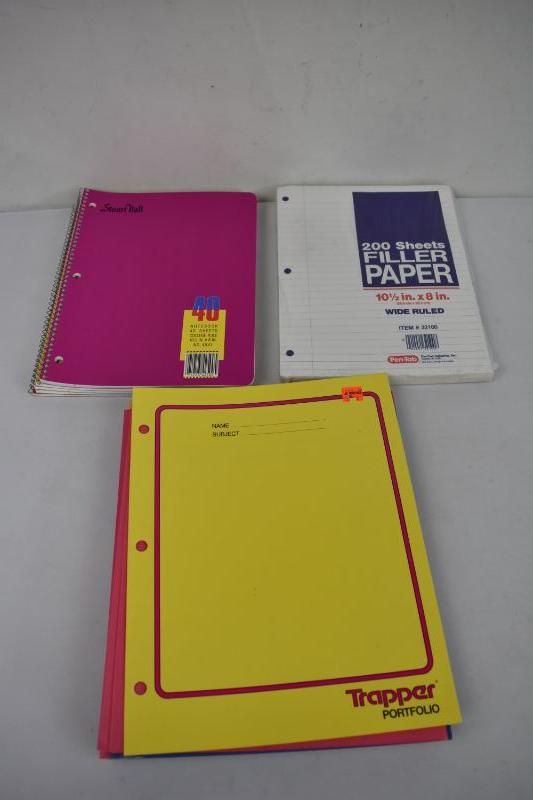 School Supplies: 5 Notebooks College Ruled, Loose Paper, 13 Folders ...