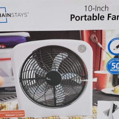 10-Inch Portable Fan, Mainstays, White, Dual Powered-Battery or AC Plug ...