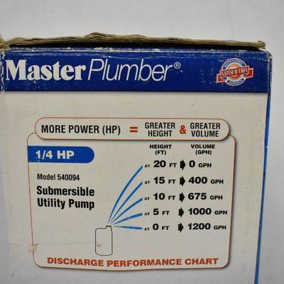 Master Plumber 1/4 HP Submersible Utility Pump - Tested, Works ...