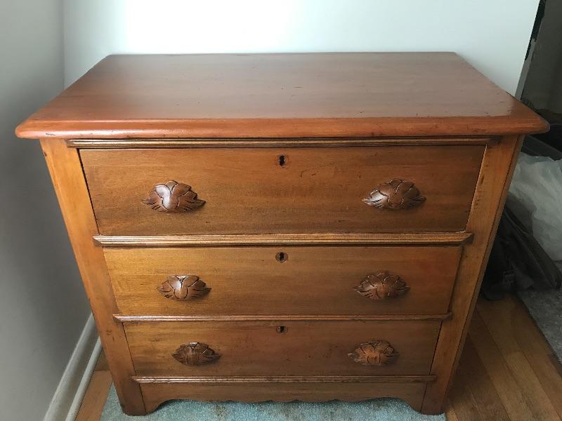 Lot # 135 Antique Poplar 3 Drawer Chest | EstateSales.org