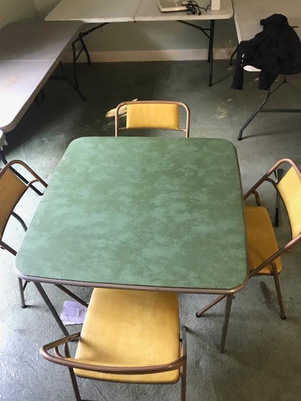 Lot # 130 Green card table and four chairs | EstateSales.org