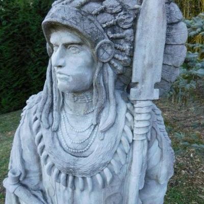 Life Size Concrete Native American Chief Statue with Spear and Peace ...