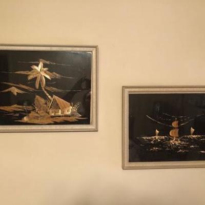 Vintage Pair of Palm Frawn Wall Art | EstateSales.org