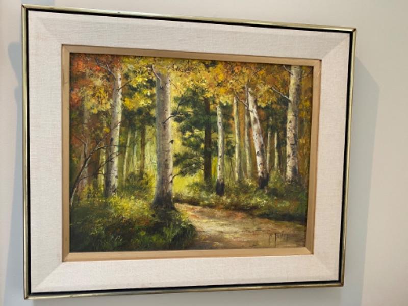 Lot #100 Mid Century Painting by R. Hughes of Landscape | EstateSales.org