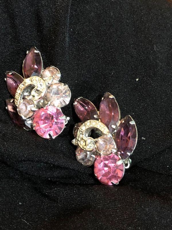 Vintage Pink and Purple Rhinestone Clip Ons | EstateSales.org