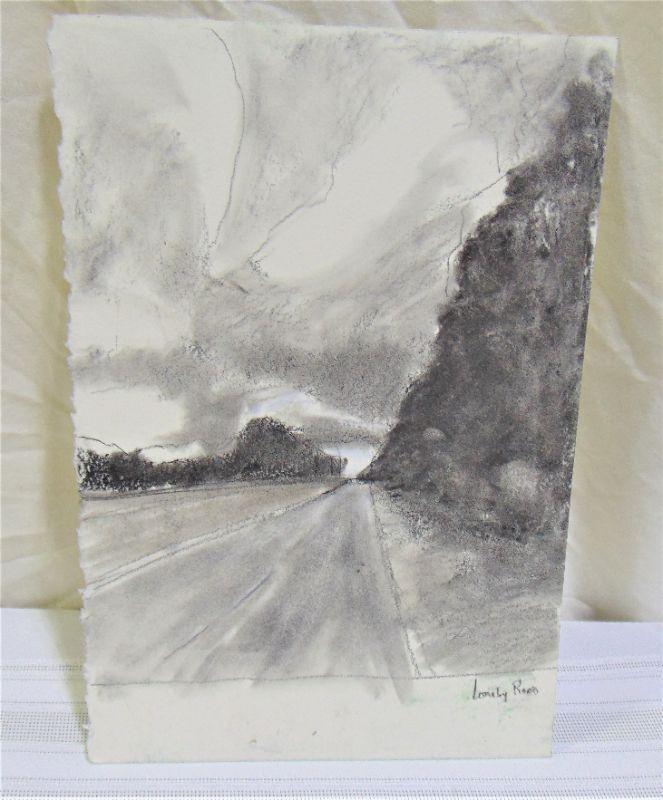 Charcoal drawing Lonely Road by Alison Webb | EstateSales.org