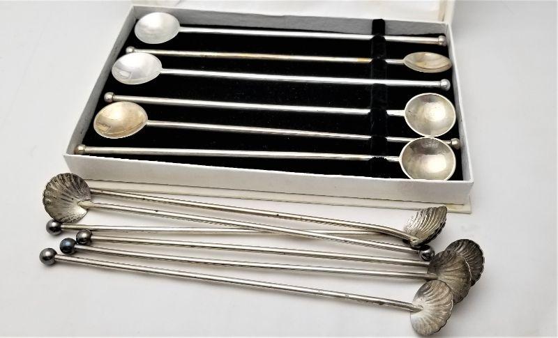 Lot #290 2 sets of Ice Tea Spoons/Straw Combo - one sterling ...