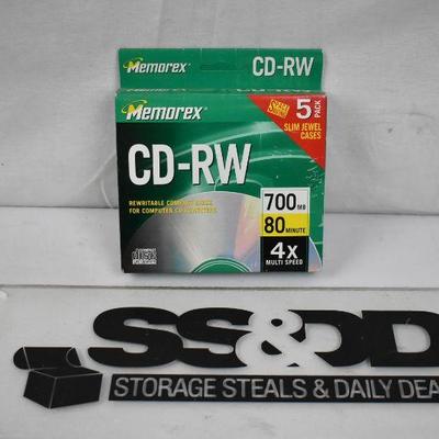 Memorex CD-RW Rewritable 700MB 80 Minute 5 pack Slim Jewel Cases - New ...