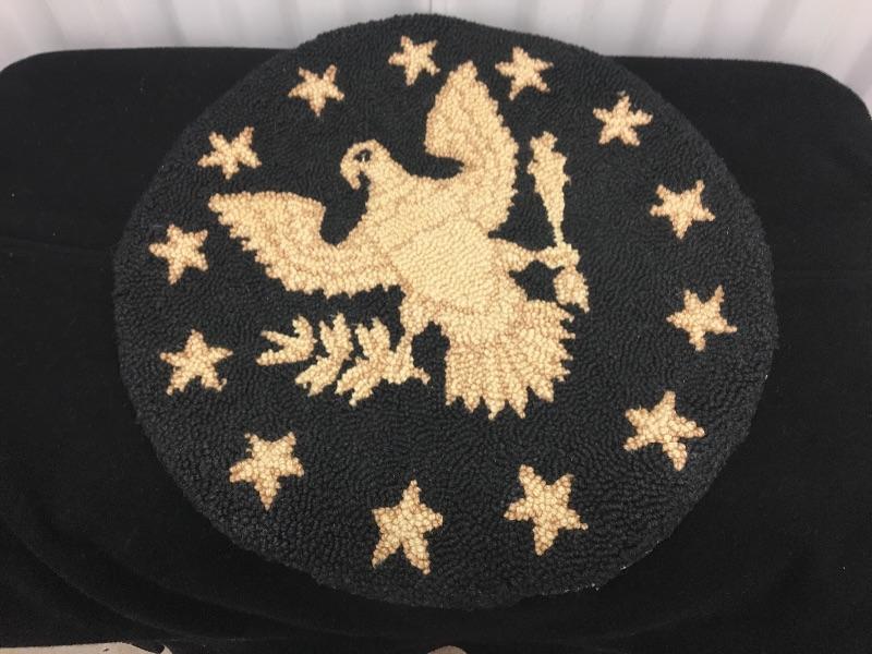 Vintage American Eagle Hooked Seat Cover | EstateSales.org Vintage American Eagle Hooked Seat Cover | EstateSales.org