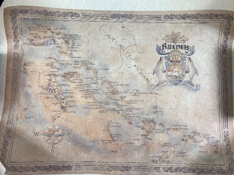 VINTAGE BAHAMA'S ARTISTIC MAP BY ONE TREASURE | EstateSales.org