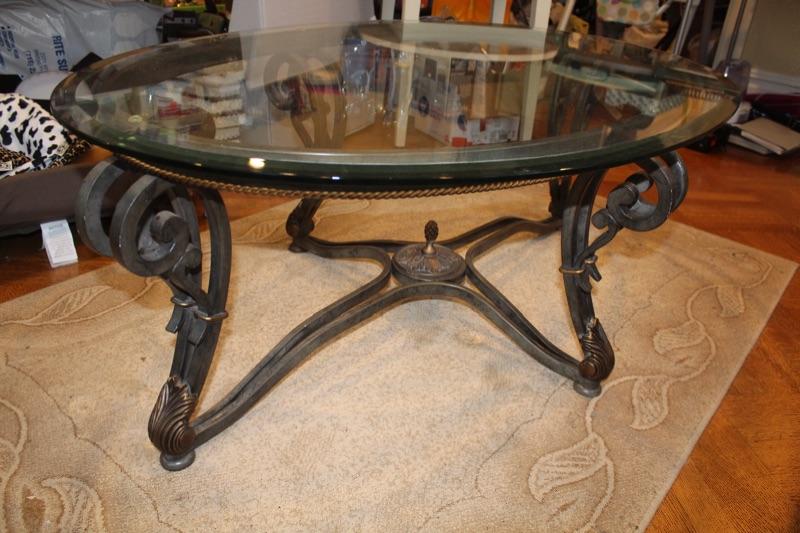 Cast Iron Modern Coffee Table w Oval Glass Top EstateSales