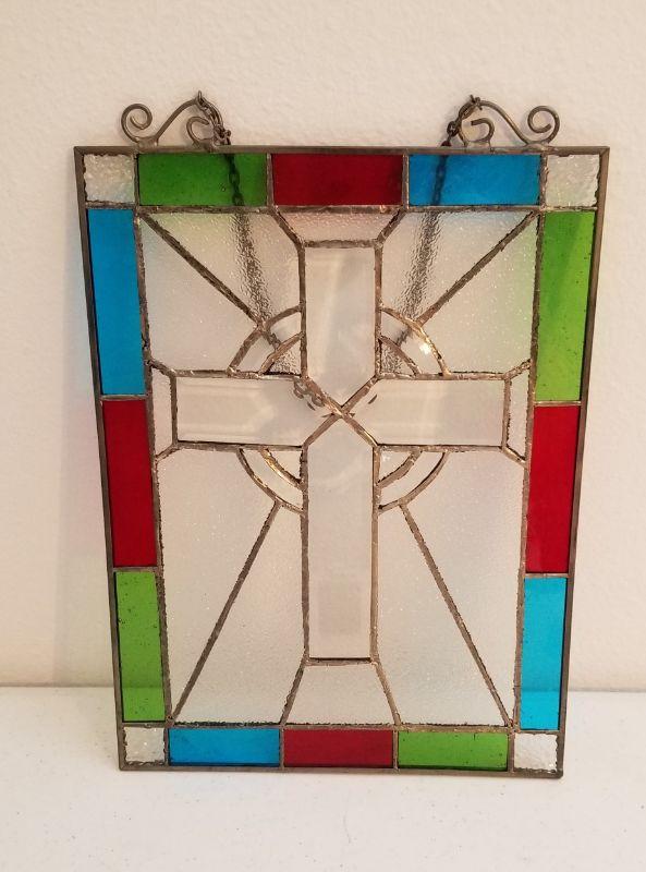 Lot #138 Stained Glass Window - Cross Motif | EstateSales.org