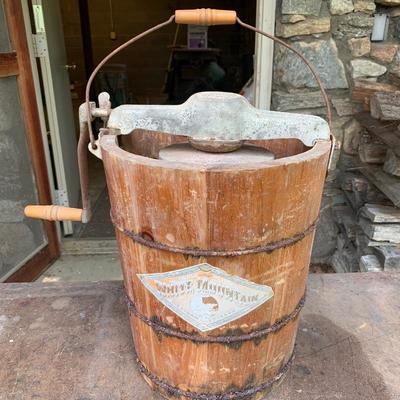 Lot 260- Vintage Ice Cream Churn and Table | EstateSales.org