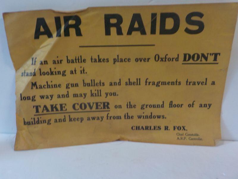 " Original Air Raids Sign for the 1940's. | EstateSales.org