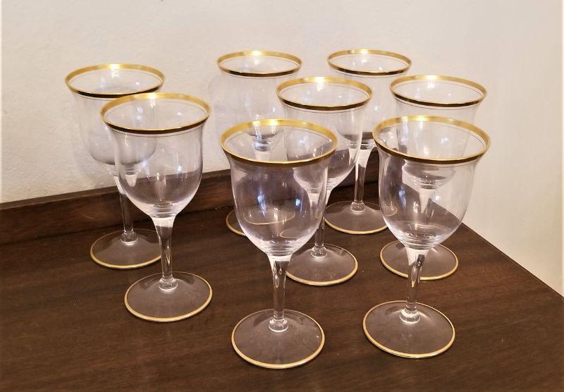 Lot #159 Set of 8 Vintage Gold-Rimmed Wine Goblets | EstateSales.org