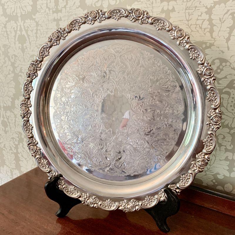 LOT 107 FANCY ROUND SILVER PLATE TRAY | EstateSales.org